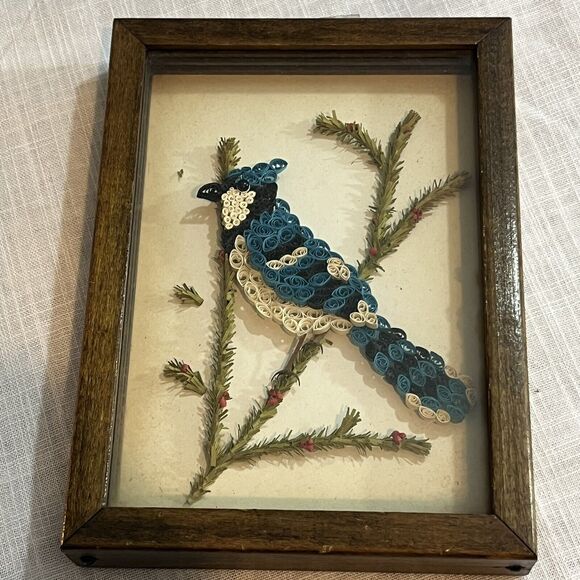 None and/or Unknown | Art | Vintage Paper Quilled Blue Jay Wall Hanging ...